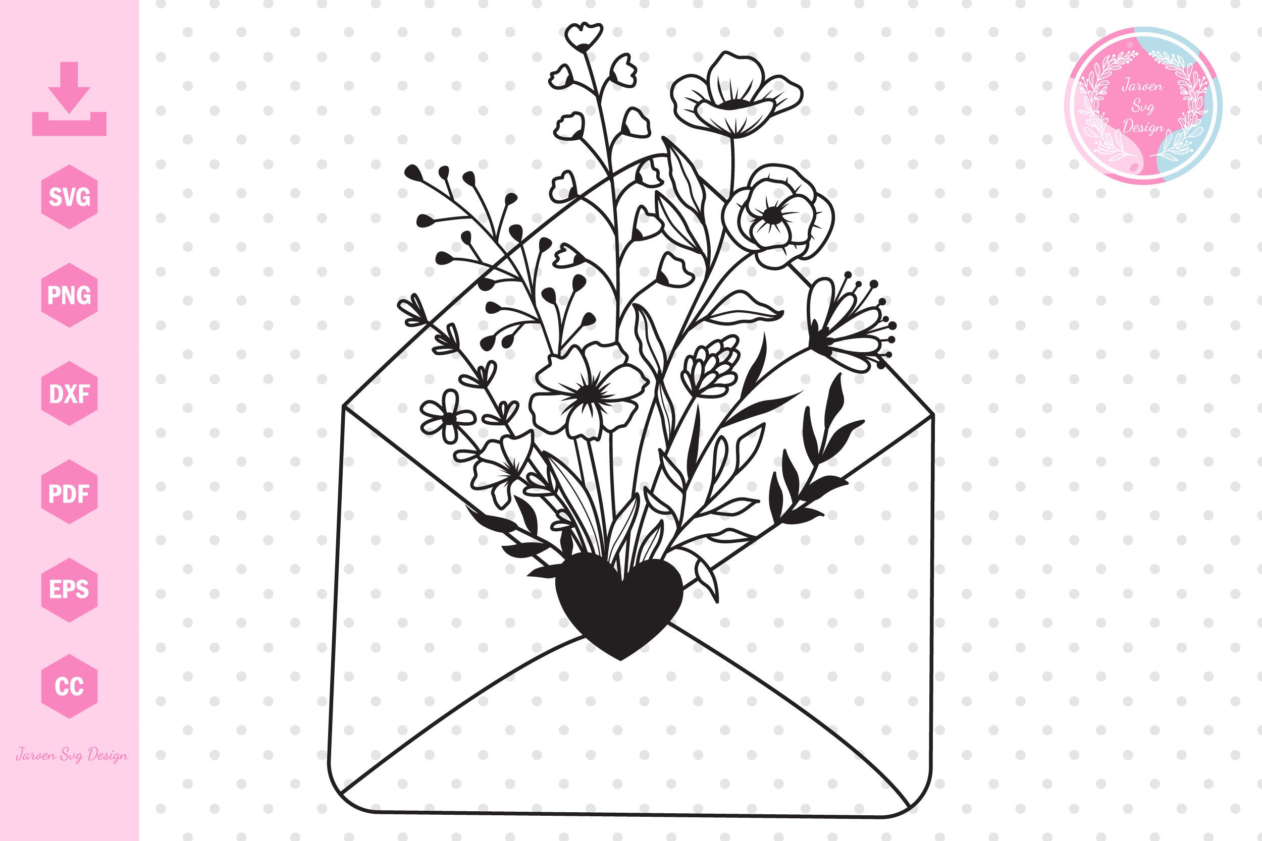 Valentine's Day Flower Envelope Svg Design, Flower Envelope Svg, Flower ...
