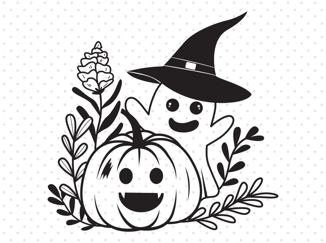 Pumkin With Flower Svg, Flower Ghost Svg, Halloween Svg, Ghost Svg ...