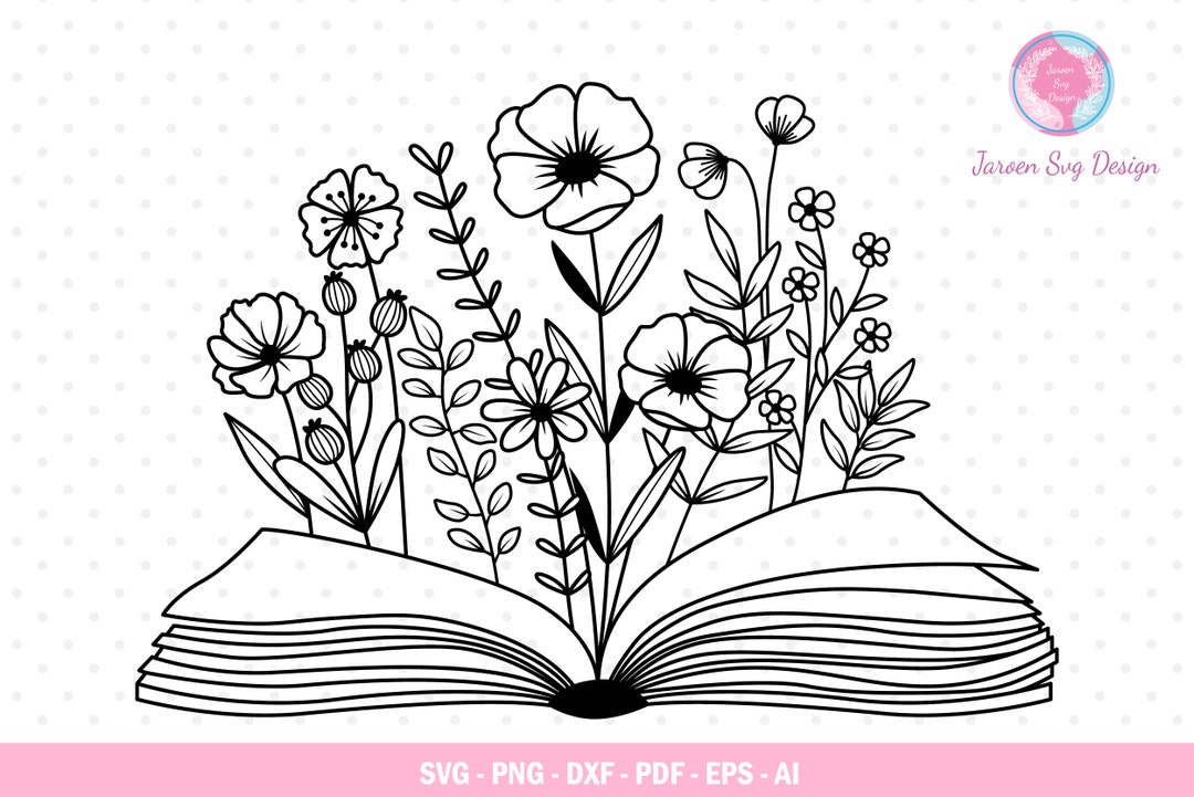 Flower Book Svg, Book With Flowers Svg, Book Svg, Floral Book Svg ...