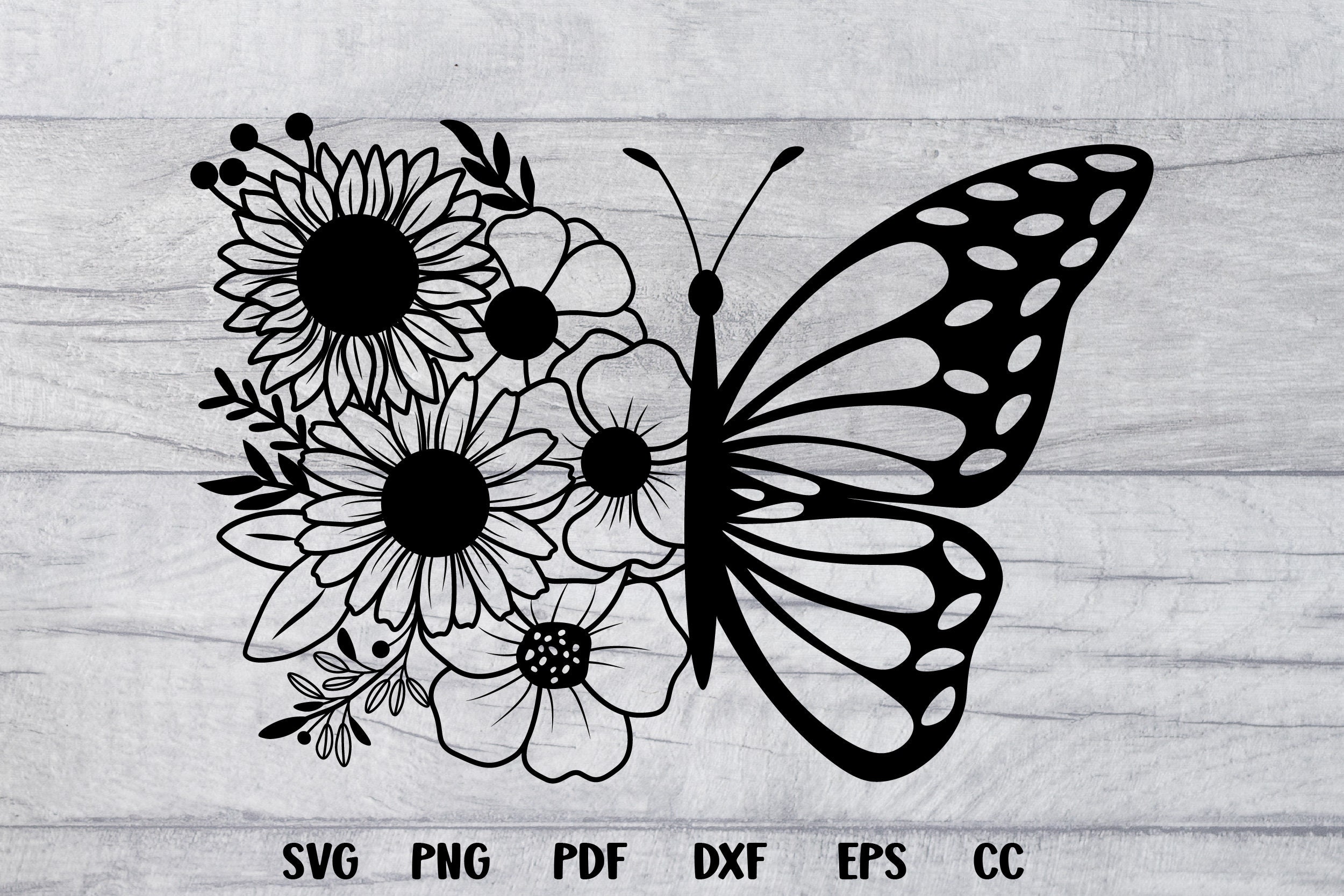 Butterfly With Flower Svg,butterfly Svg, Floral Butterfly Svg ...