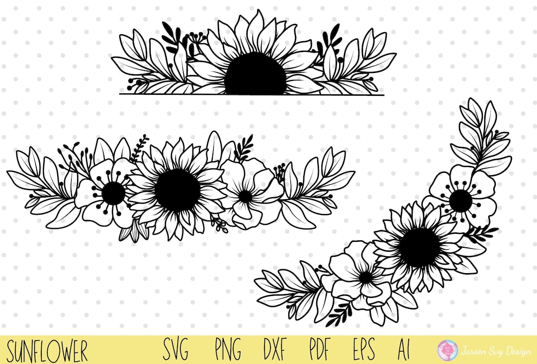 Sunflower Border Svg.sunflower Bundle Half Sunflower Svg Sunflower ...