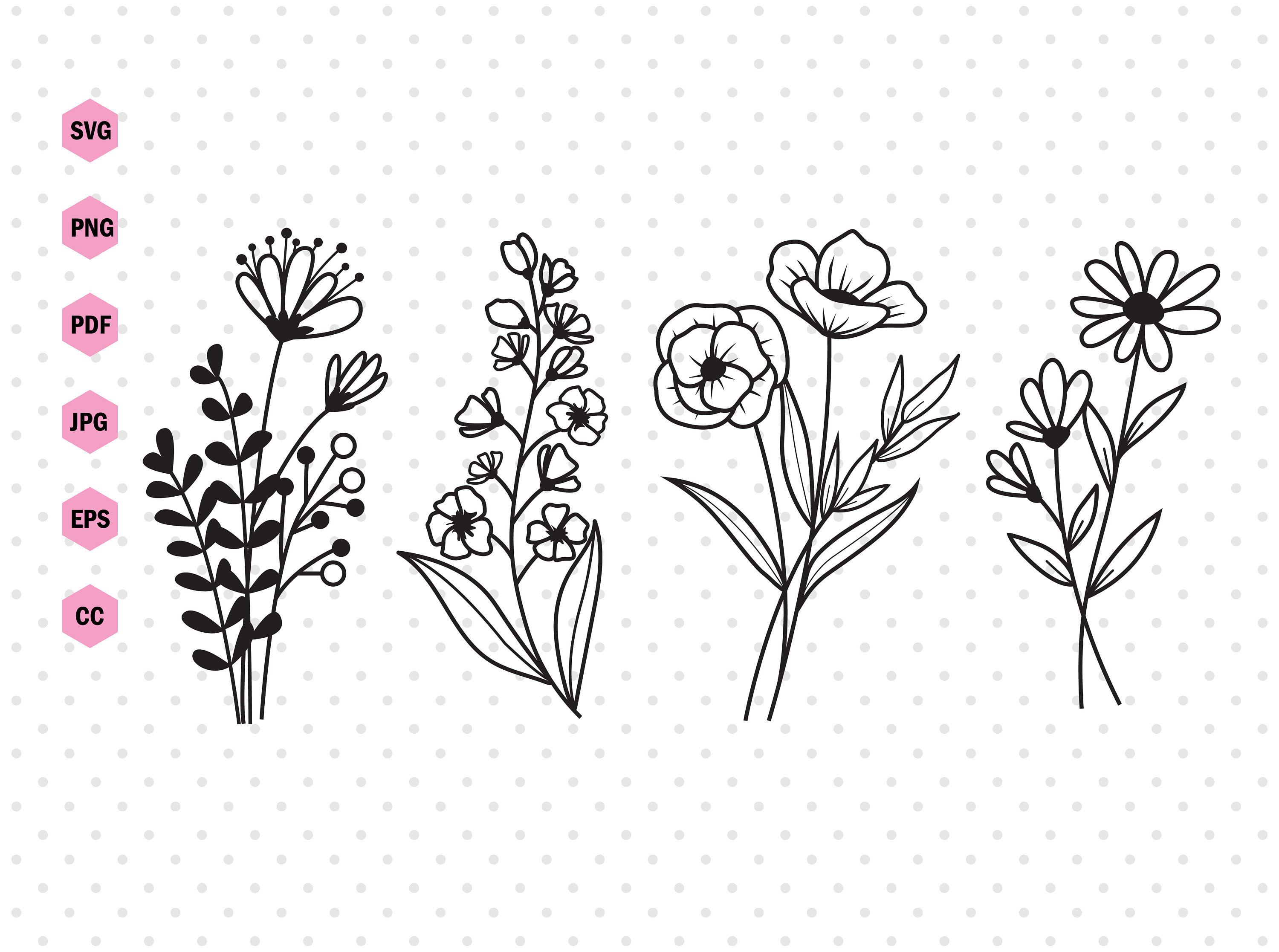 Wildflower Svg, Flower Svg, Hand Drawn Flowers Svg, Flower Svg Clipart ...
