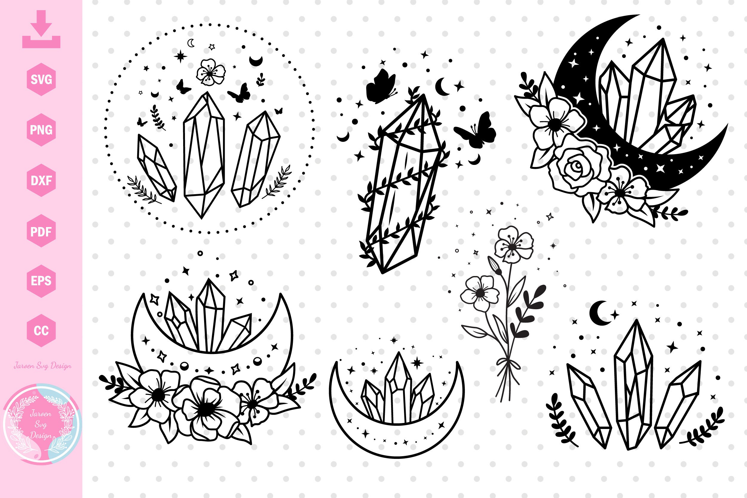 Magic Crystal Svg Crystal Flower Moon Svg Flower Moon Svg - Etsy
