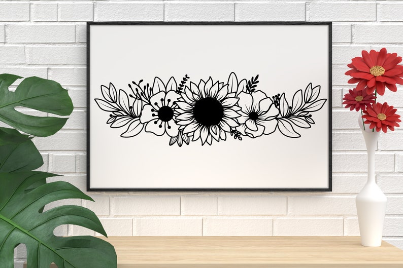 Sunflower Border Svg.sunflower Bundle Half Sunflower Svg Sunflower ...