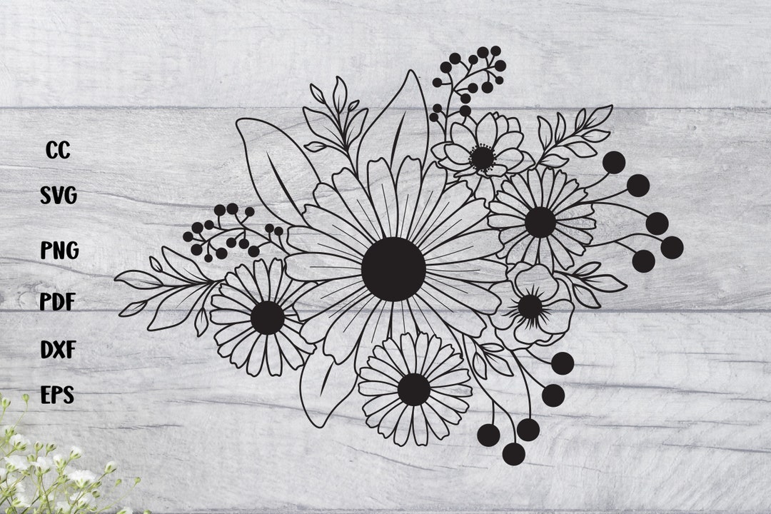 Floral svg, Floral bouquet svg, Flower svg, Flower Wedding svg, Hand ...