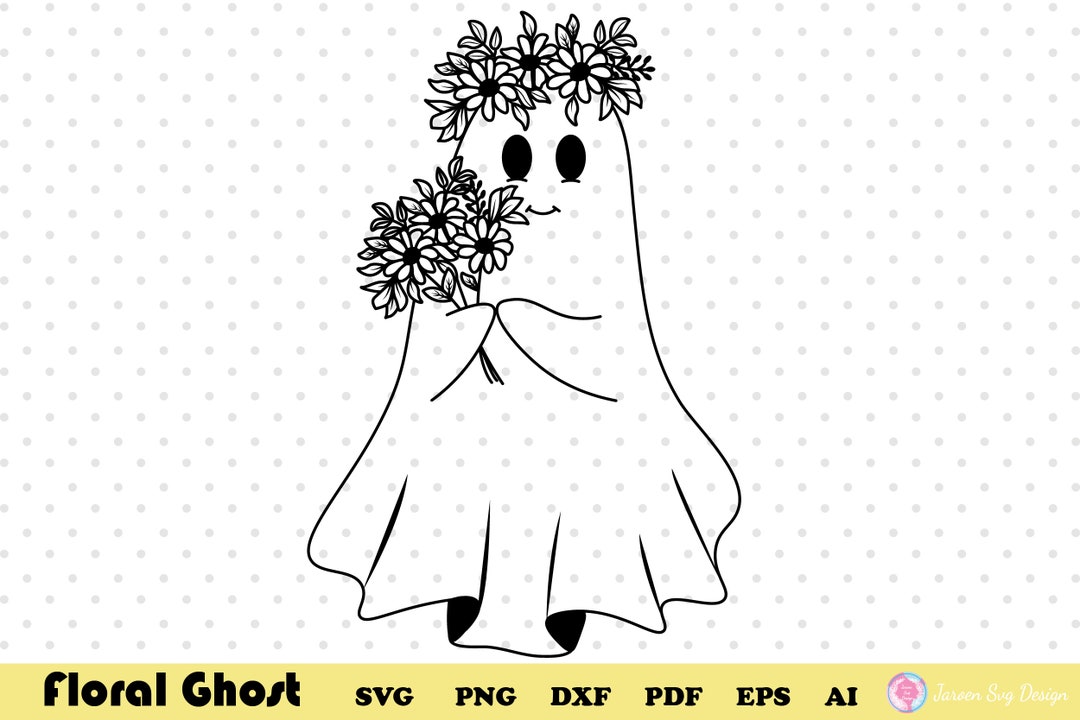 Floral Ghost Svg Cute Halloween Svg, Halloween Ghost Svg.ghort Flower ...