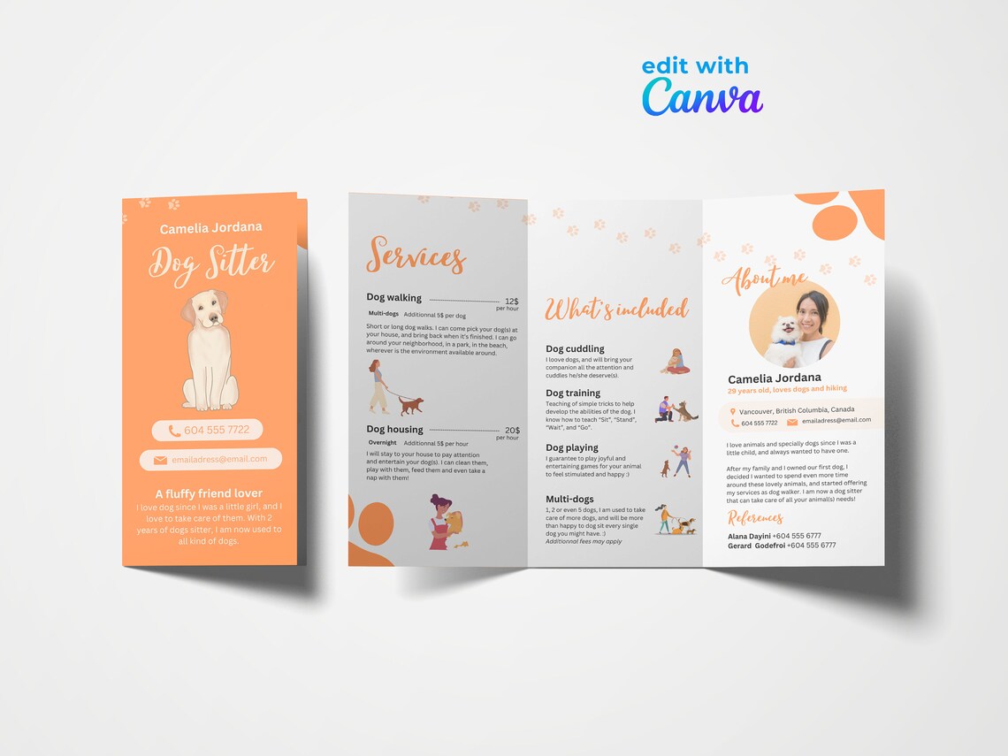 Leaflet Dog Walker Sitter Template, Edit With Canva, Description Dog ...