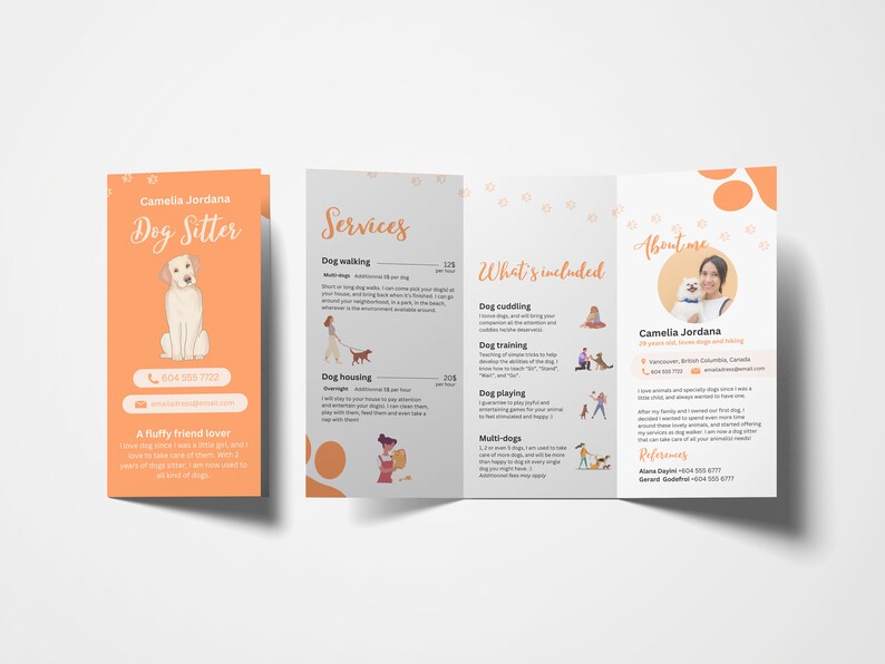 Leaflet Dog Walker Sitter Template, Edit With Canva, Description Dog ...