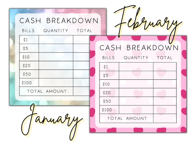 Cash Breakdown Cards | Budgeting Cards | Printable Cards - Etsy