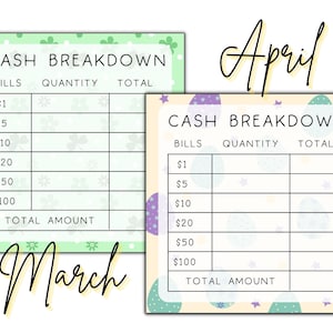 Cash Breakdown Cards | Budgeting Cards | Printable Cards - Etsy