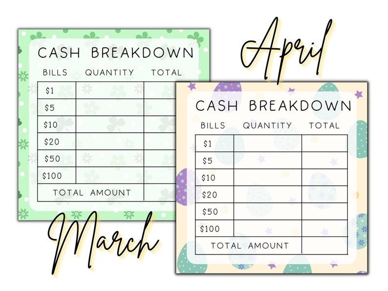 Cash Breakdown Cards | Budgeting Cards | Printable Cards - Etsy