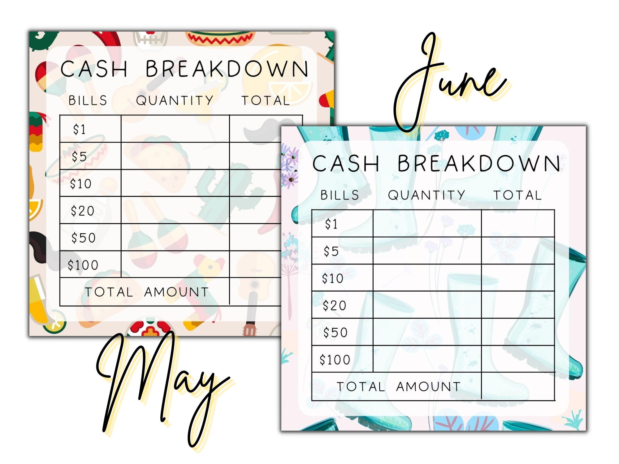 Cash Breakdown Cards | Budgeting Cards | Printable Cards - Etsy