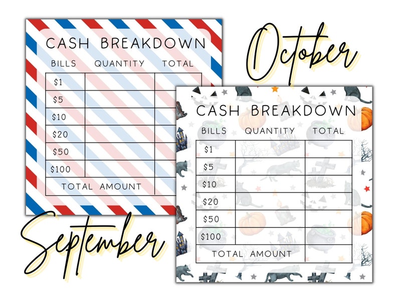 Cash Breakdown Cards | Budgeting Cards | Printable Cards - Etsy