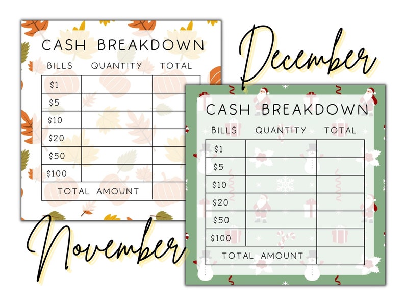 Cash Breakdown Cards Budgeting Cards Printable Cards - Etsy