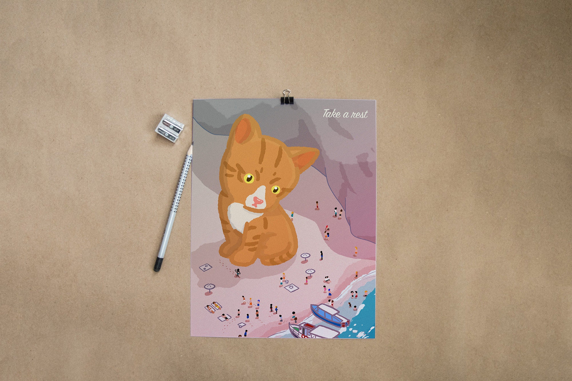 Take a Rest : Illustration, Cat Illust, Printable Poster, Digital ...