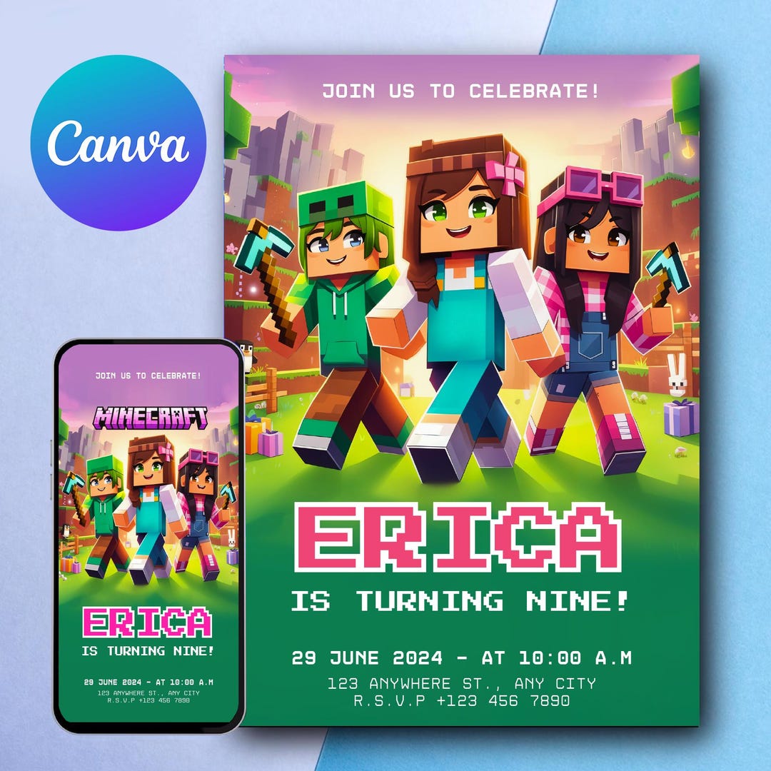 Video Game Birthday Invitation, Personalized Invite for Girls ...