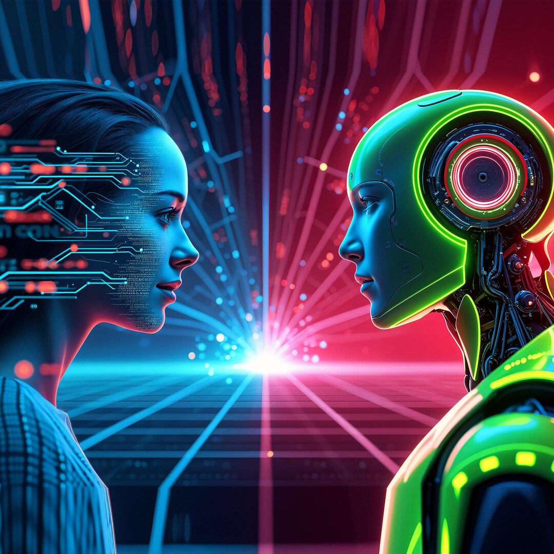 AI Versus Human Wall Art Print, Futuristic Robot AI, Robot Digital Art ...