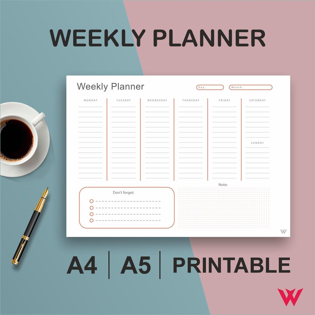 Weekly Planner Printable PDF, Week at a Glance, Weekly Schedule, to Do ...