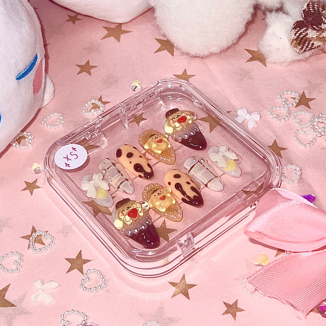 Pompompurin Choco Syrup Press-on Nails Medium Almond Sanrio Deco Gel ...
