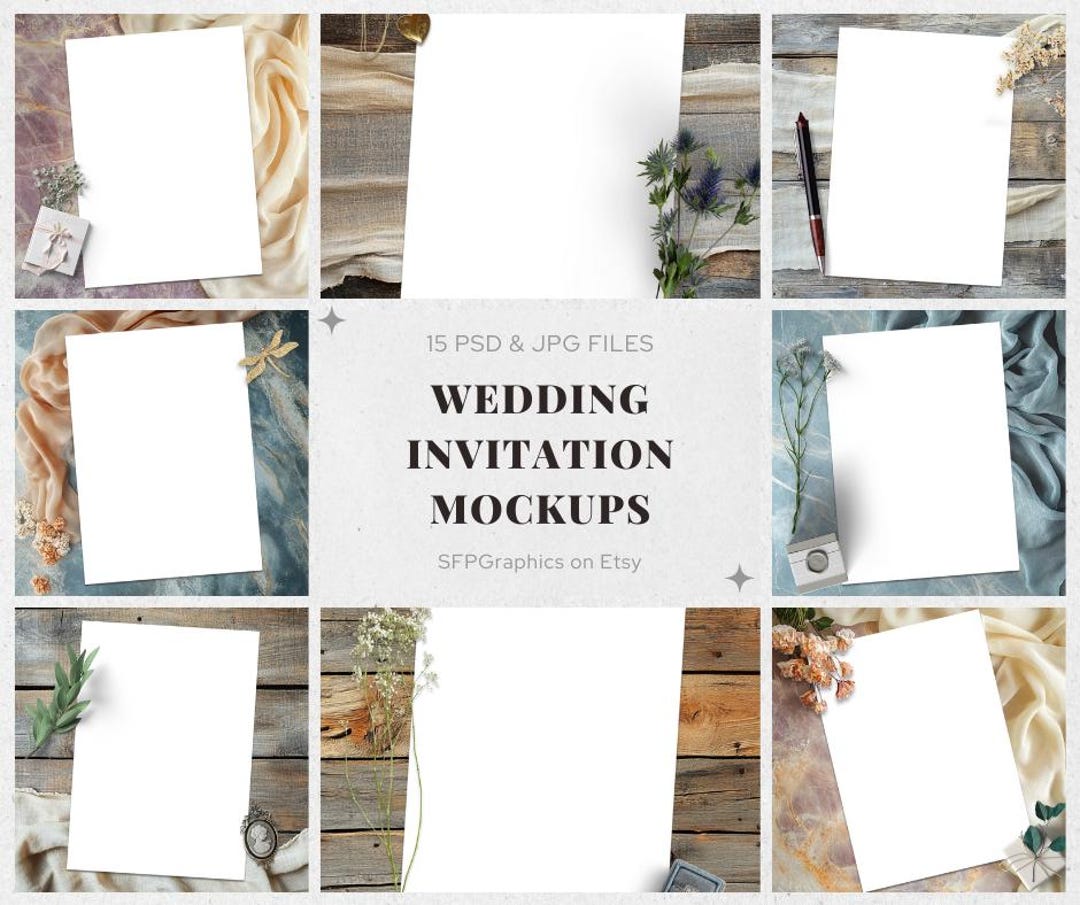 15 Wedding Invitation Mockup Package Wedding Bundle Wedding Stationery ...