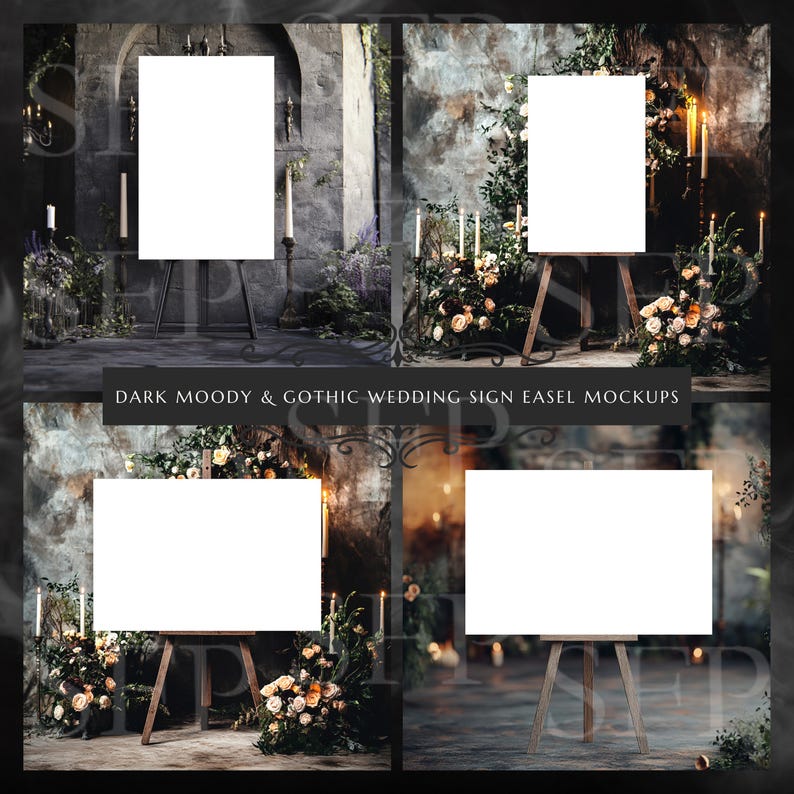 41 Dark Moody Gothic Wedding Sign Easel Mockup Package Wedding ...