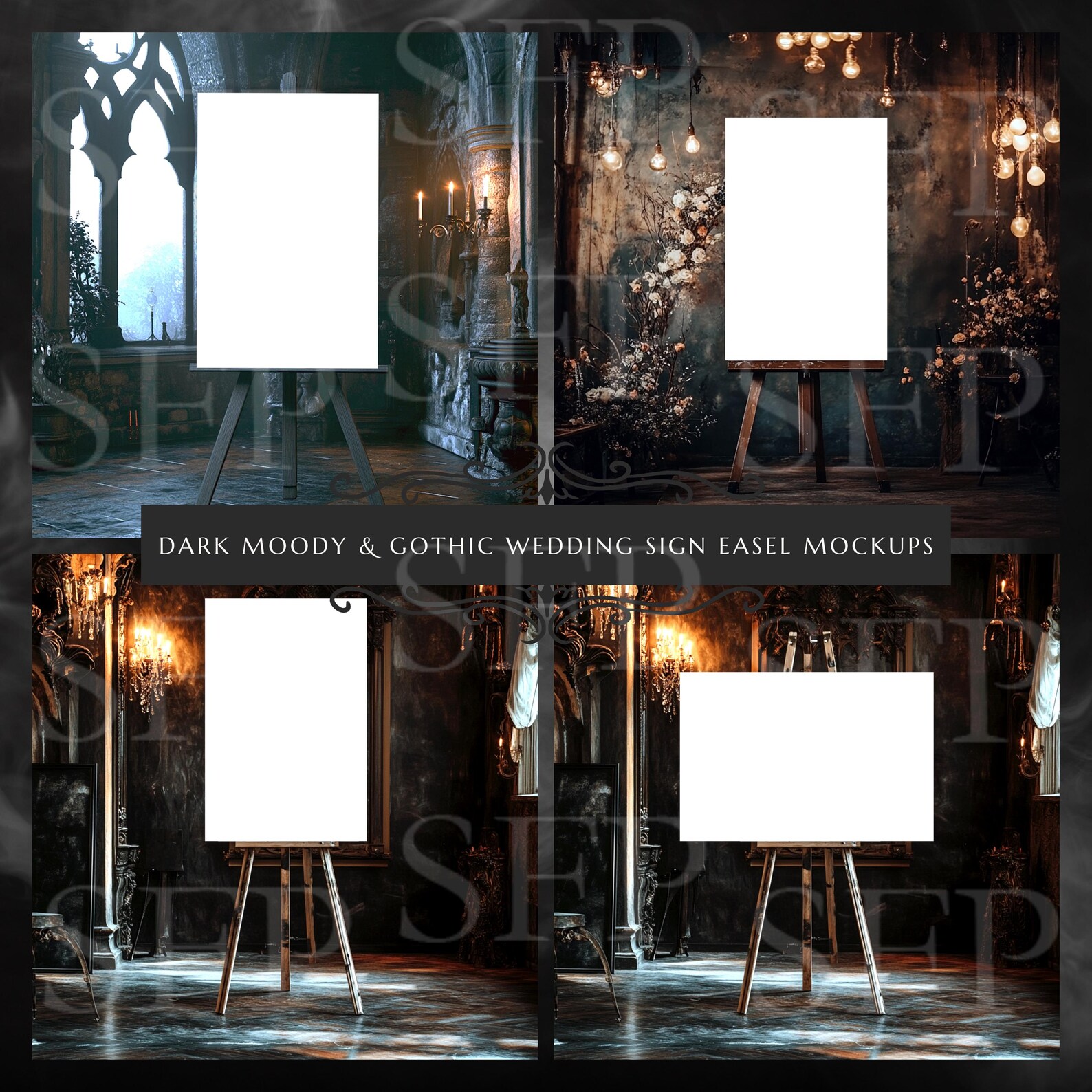 41 Dark Moody Gothic Wedding Sign Easel Mockup Package Wedding ...