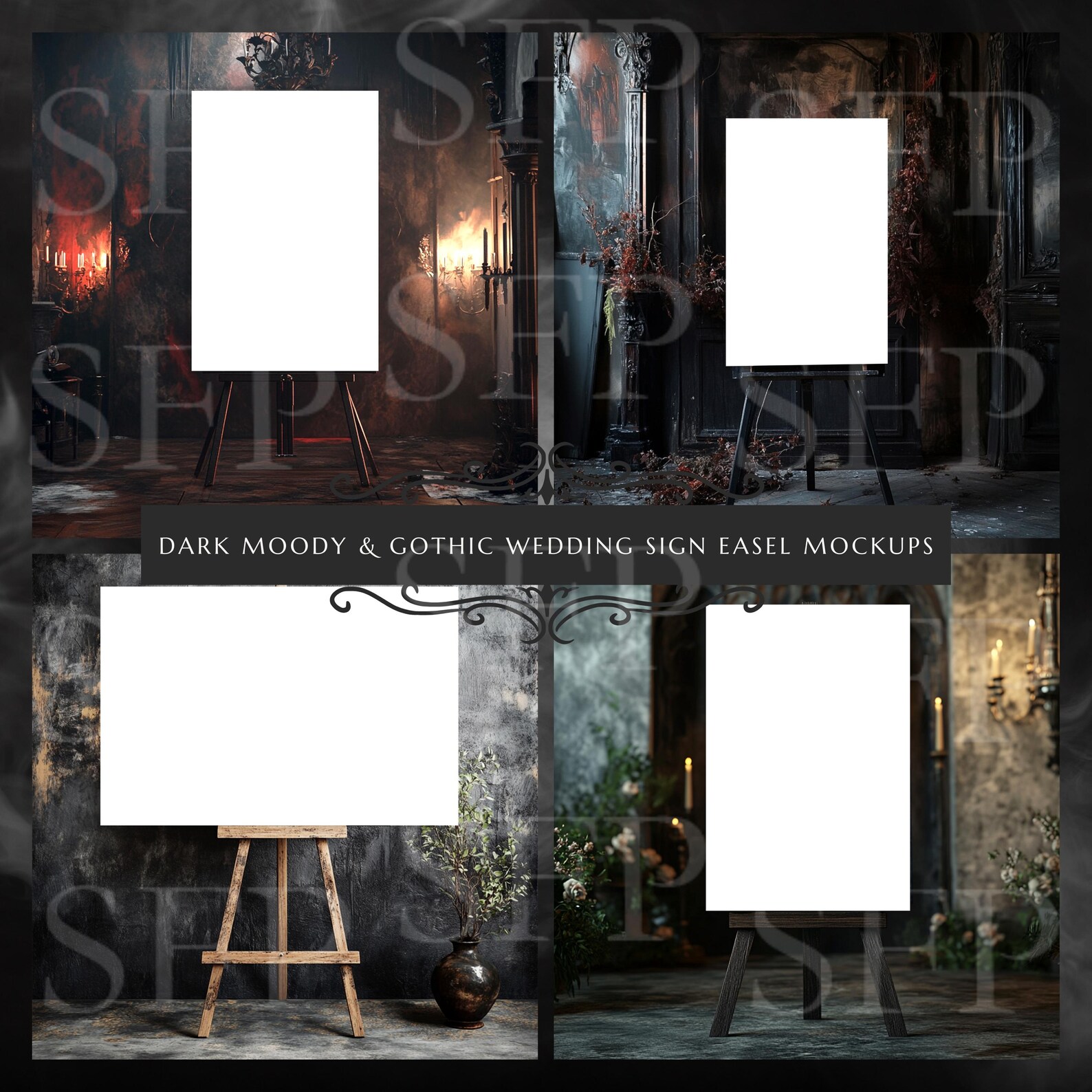 41 Dark Moody Gothic Wedding Sign Easel Mockup Package Wedding ...
