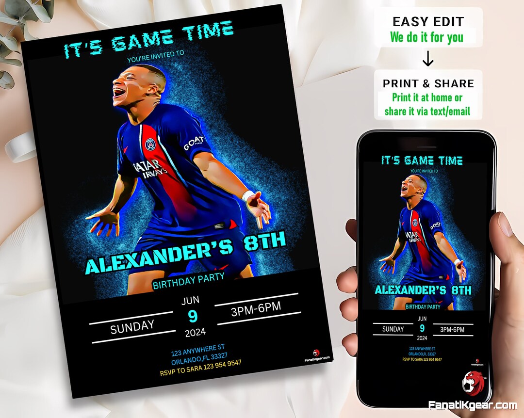 Mbappe Invite, Soccer Birthday Printable Invitation,football Invites ...