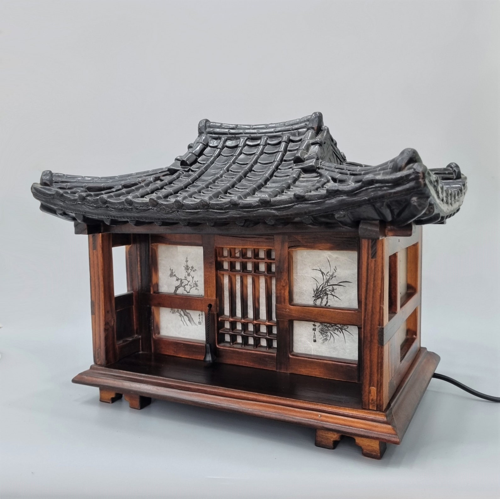 Carved Wood Lamp Large Size Korean Giwa House Design Decorative Wooden ...