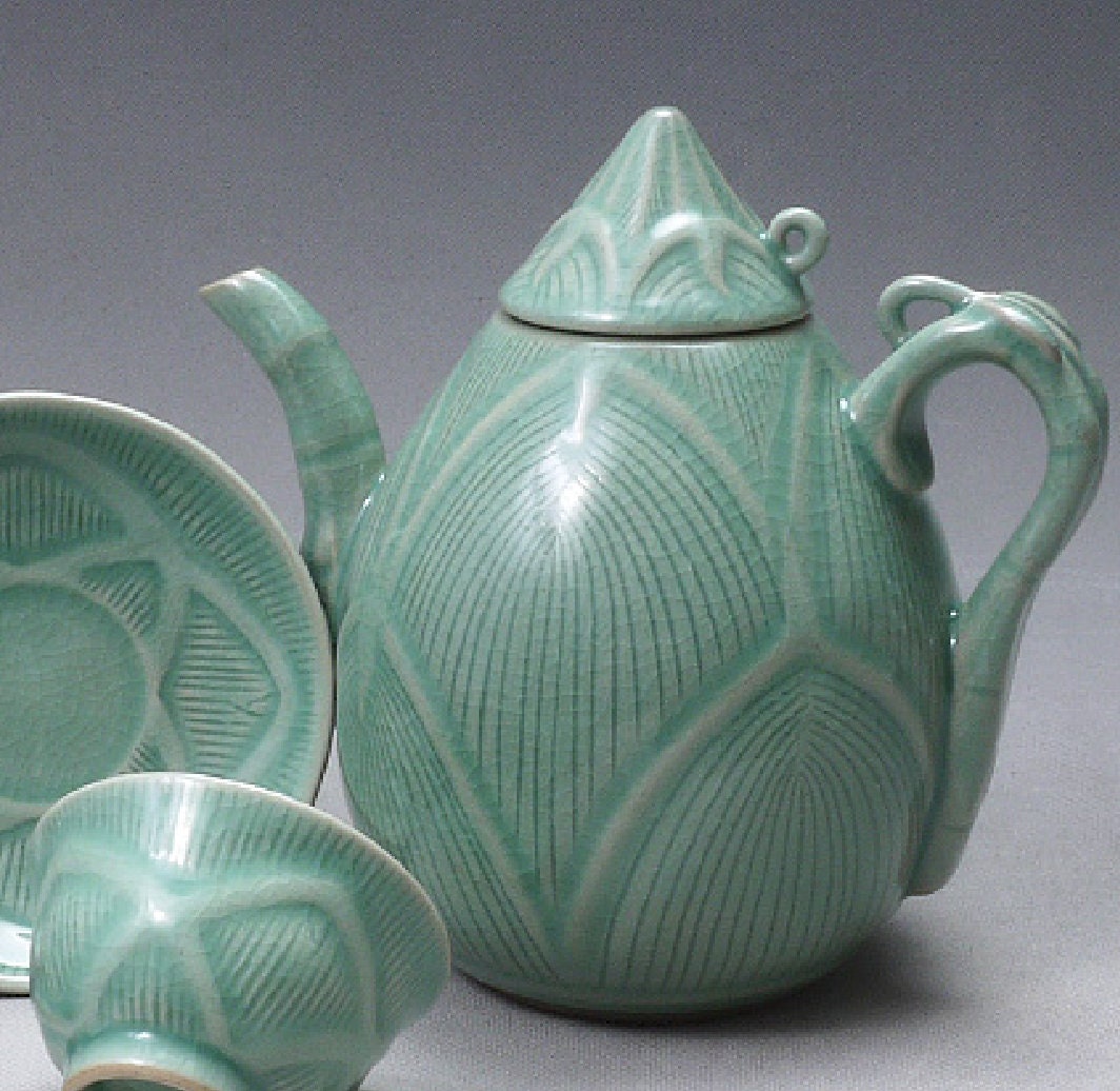 Korean Celadon Teapot and Teacup Set Korea Joseon Dynasty - Etsy