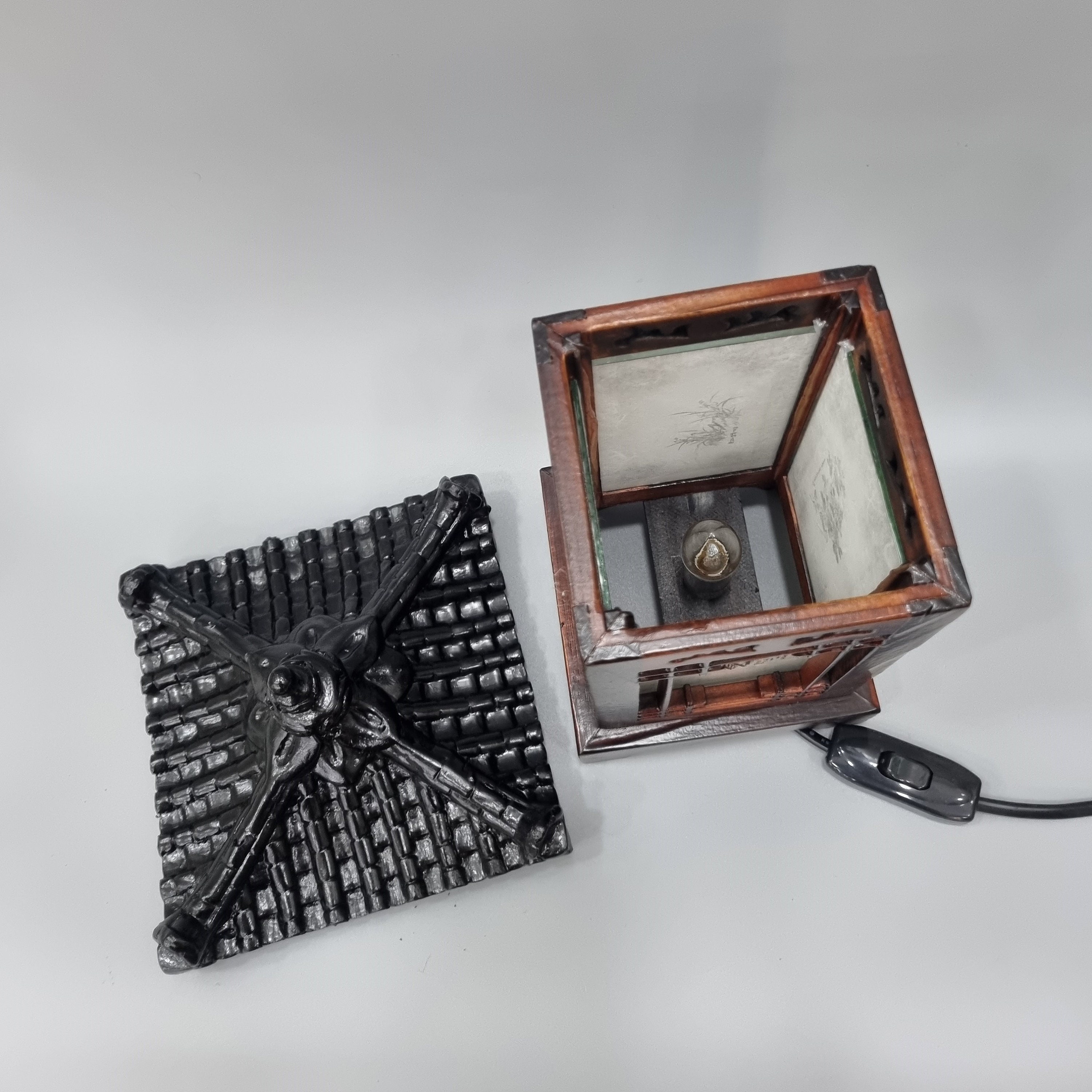 Korean Pagoda Wood Lamp Dark Brown With Black Giwa Roof Korean ...