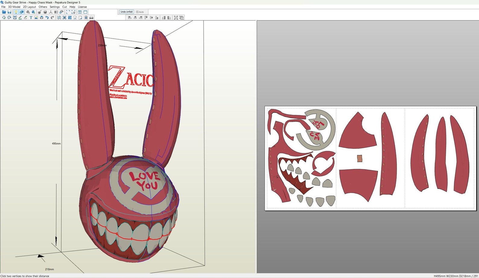 Pepakura Patterns to Make a Foam Wearable Mask of Guilty Gears Happy ...
