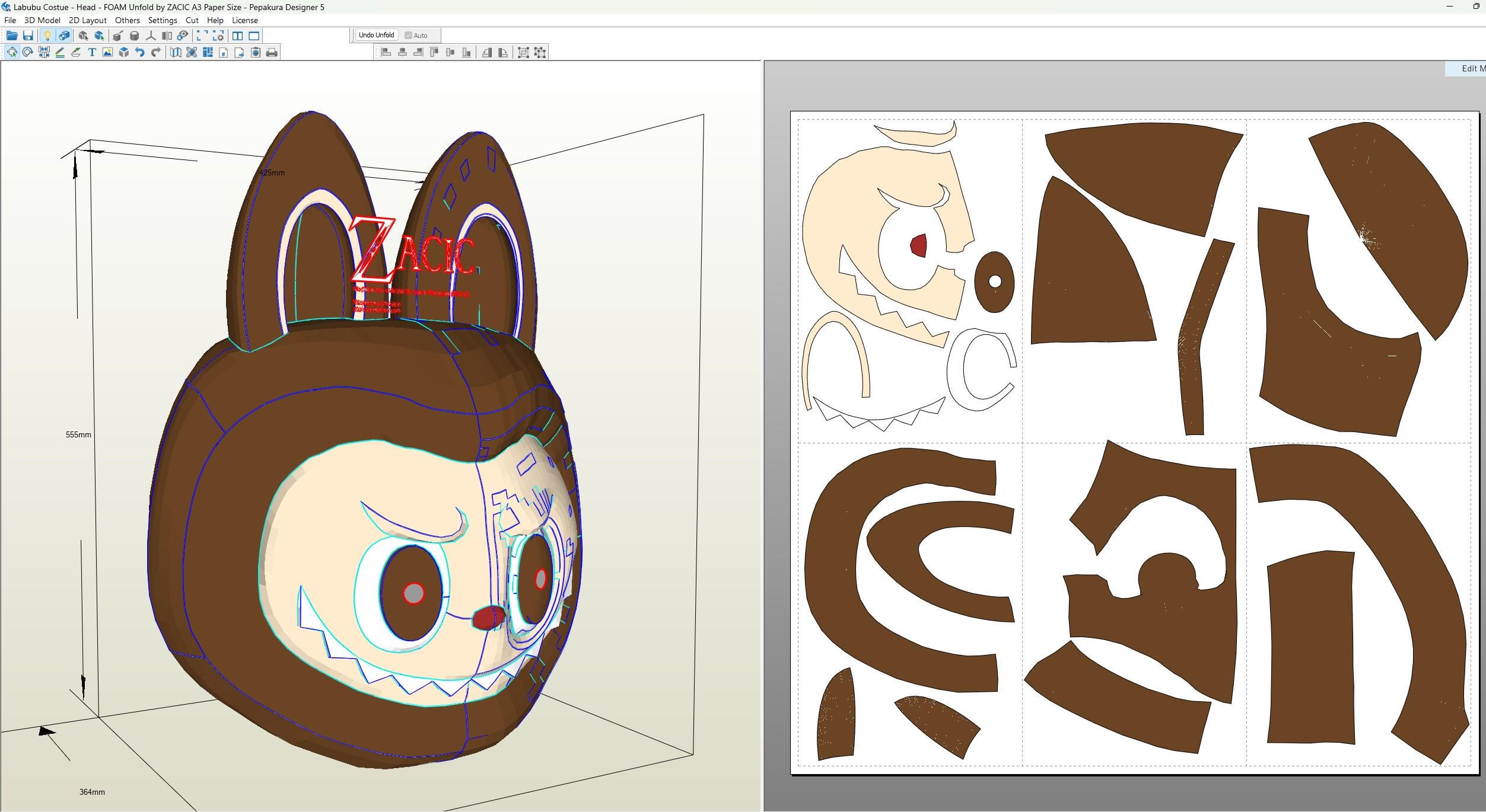 Pepakura Patterns to Make a Foam Labubu Head for Costume or Cosplay ...