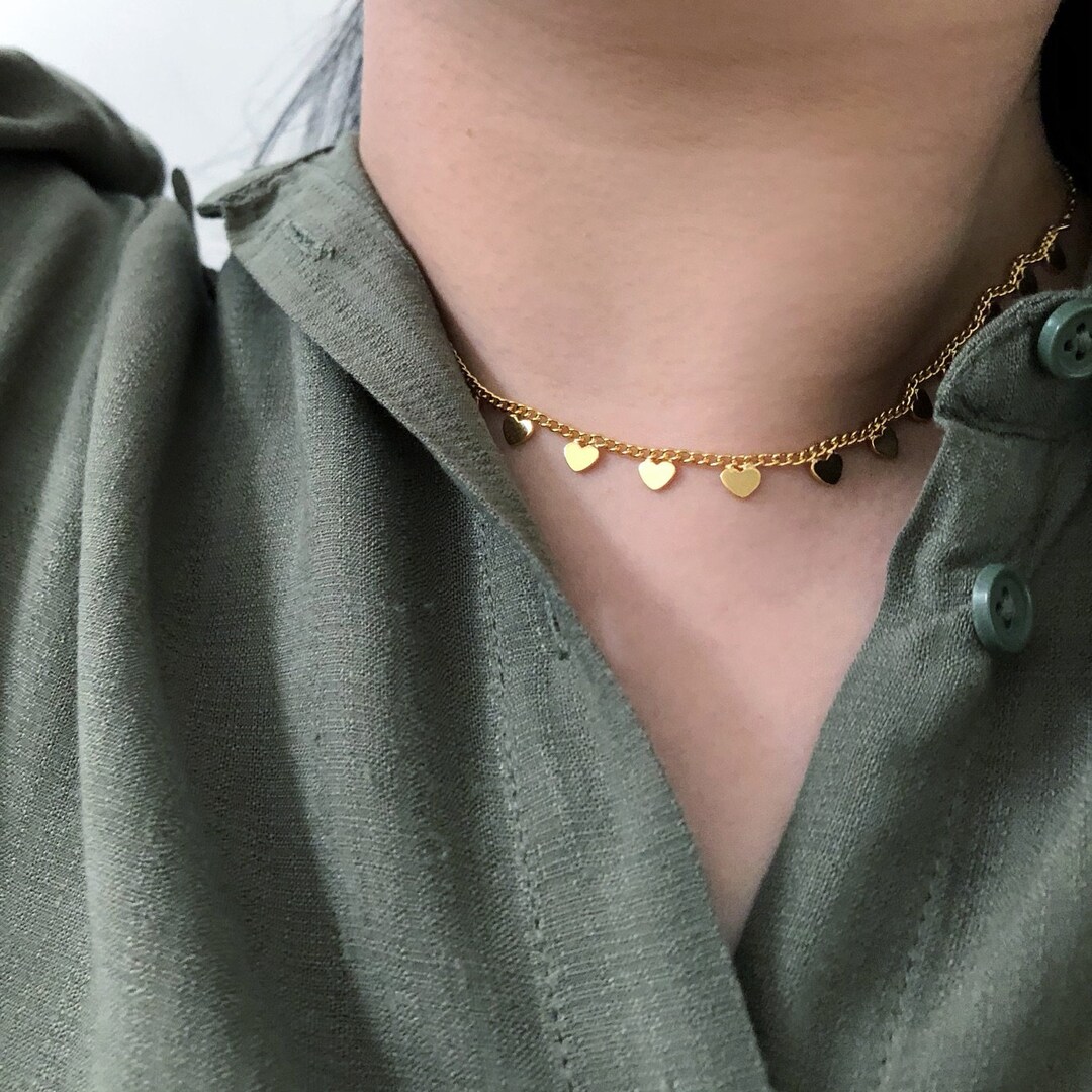 Delicate Heart Chain Choker Necklace, Tiny Jewellery, Silver Choker ...