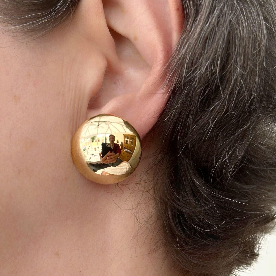 Gold & Silver Half Dome Stud Earrings: 80s Retro Jewelry - Etsy