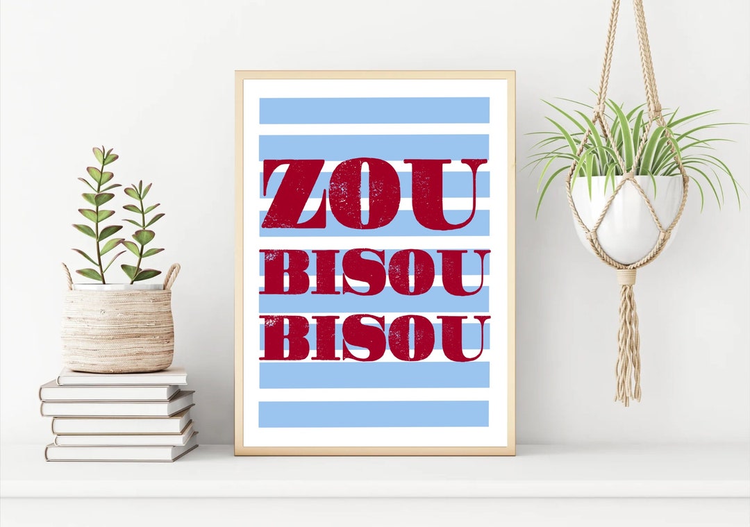Zou Bisou Bisou Wall Art Striped Wall Art Blue Stripes Printable Wall ...