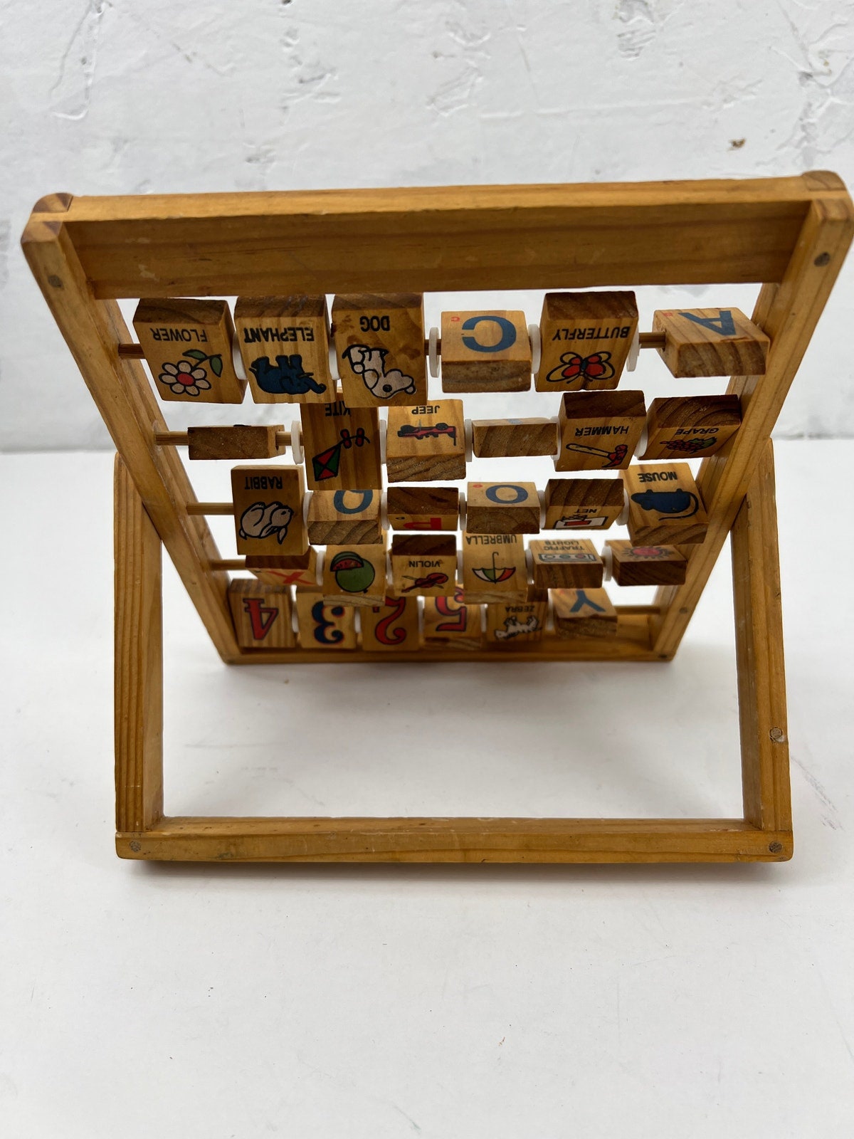 Learn the Alphabet Table Stand VTG. Wooden Alphabet Flip Tray Letters ...