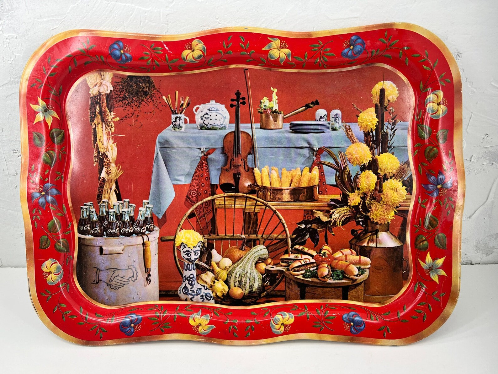 Vintage Coca-cola Metal Serving Tray Fall Harvest Red Rectangle 19" X ...