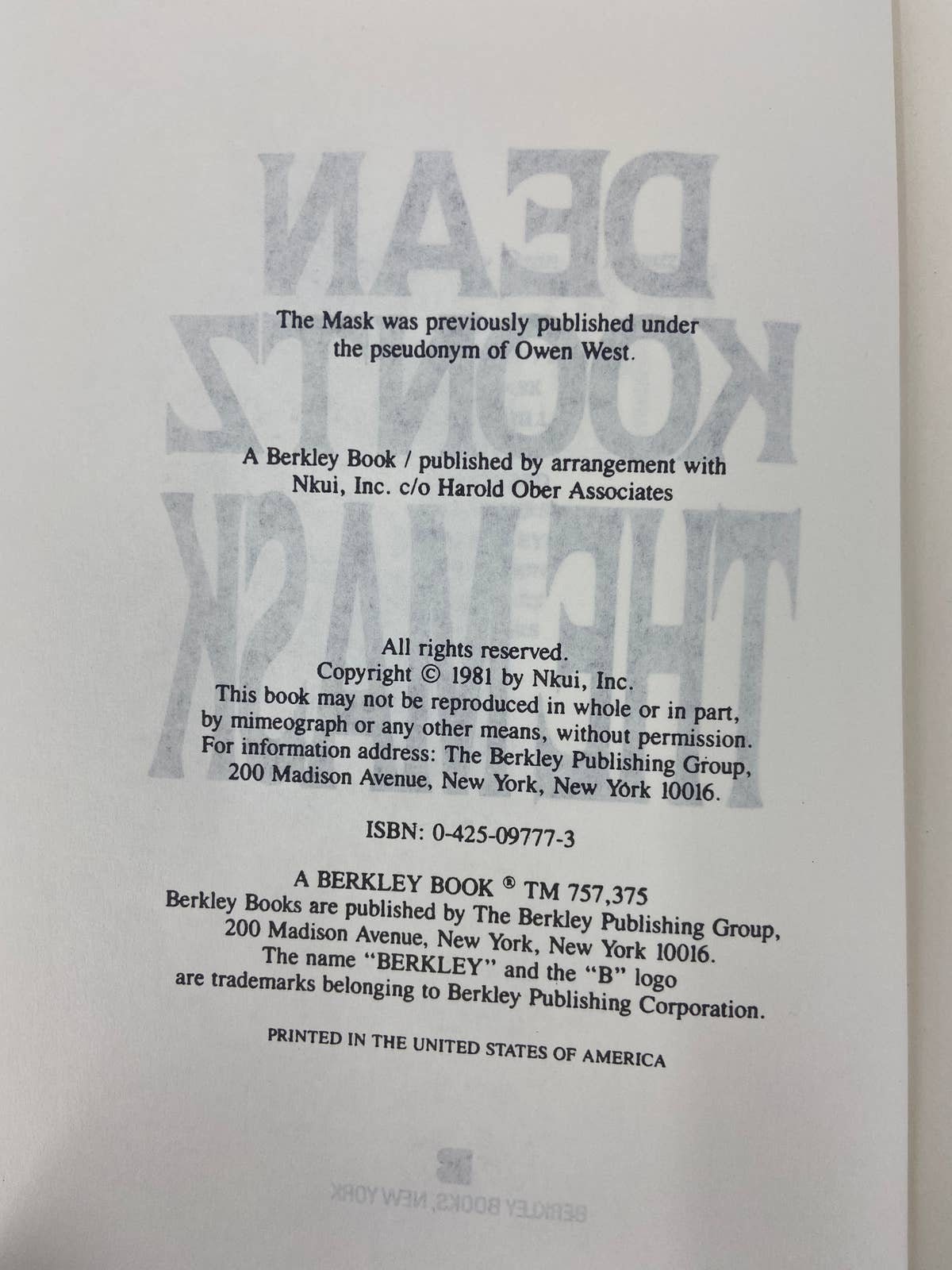 The Mask by Dean Koontz 1981 Hard Cover Book FIRST EDITION - Etsy