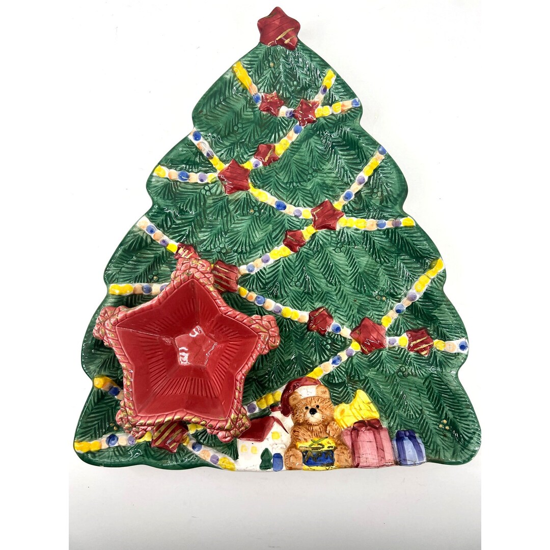 Bazaar World's Inc. Christmas Chip Dip Tray Ceramic Tree Condiments ...