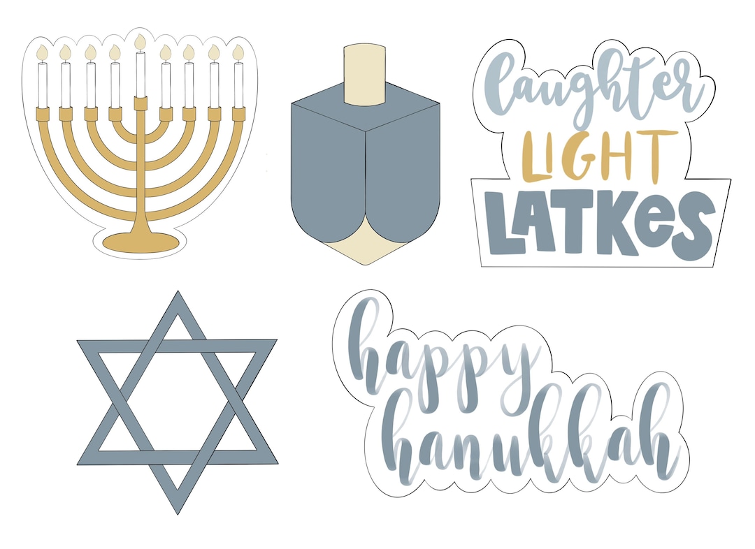 Menorah, Dreidel, Latkes Plaque, Star, and Happy Hanukkah Plaque Cookie ...