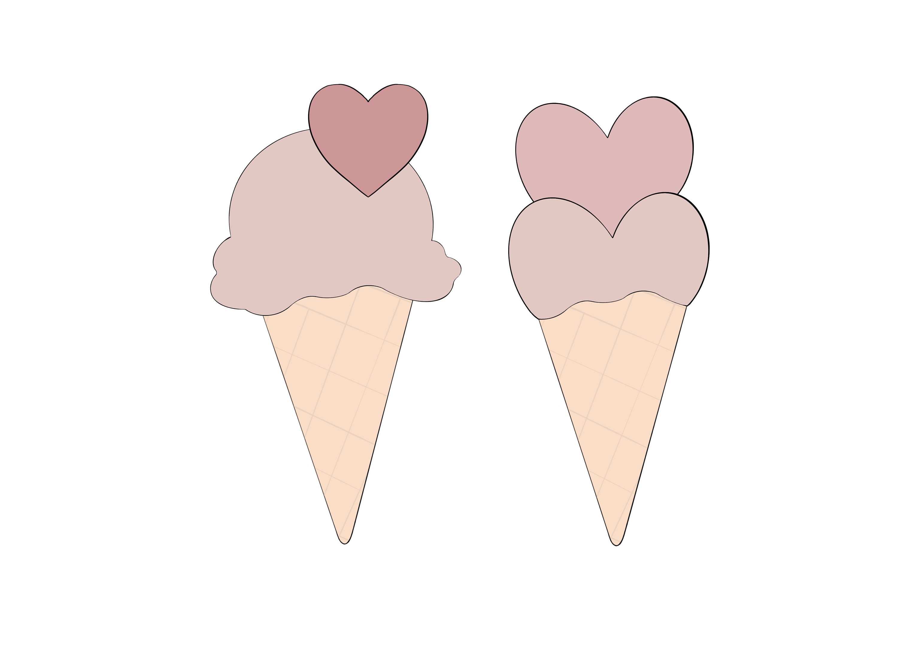 Ice Cream Cone With Heart or Double Heart Ice Cream Cone Cookie Cutter ...