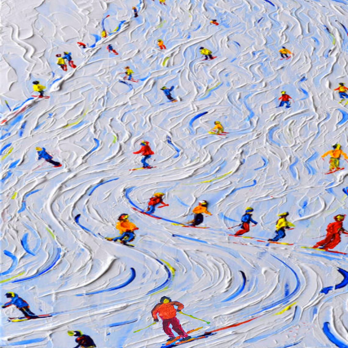 Original oil painting on canvas 3D Ski Sport art abstract | Etsy