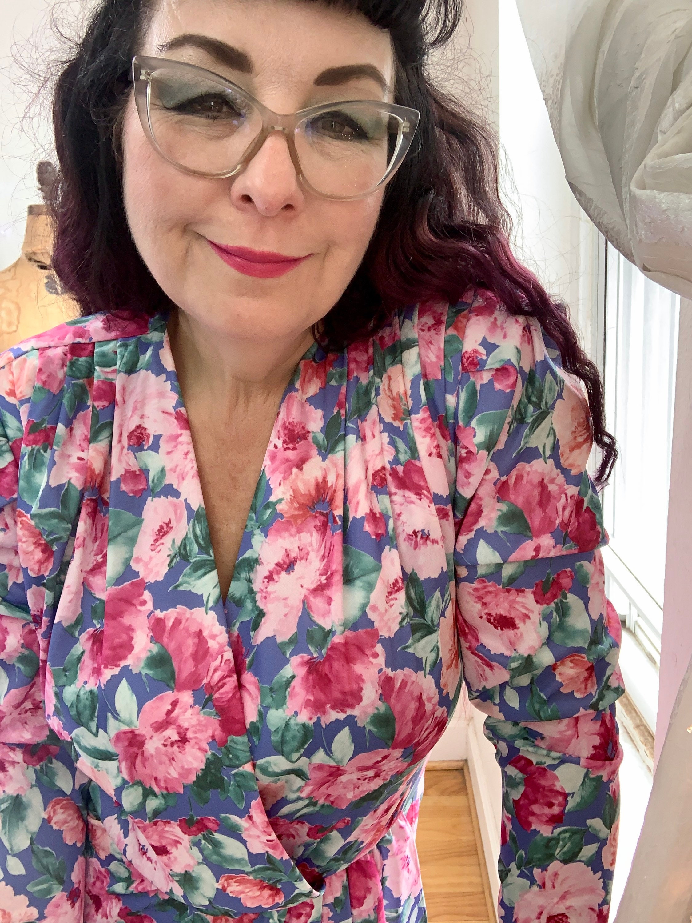 Womens Vintage 90s Secretary Flirty Dress. Pink and Blue Floral. Medium ...