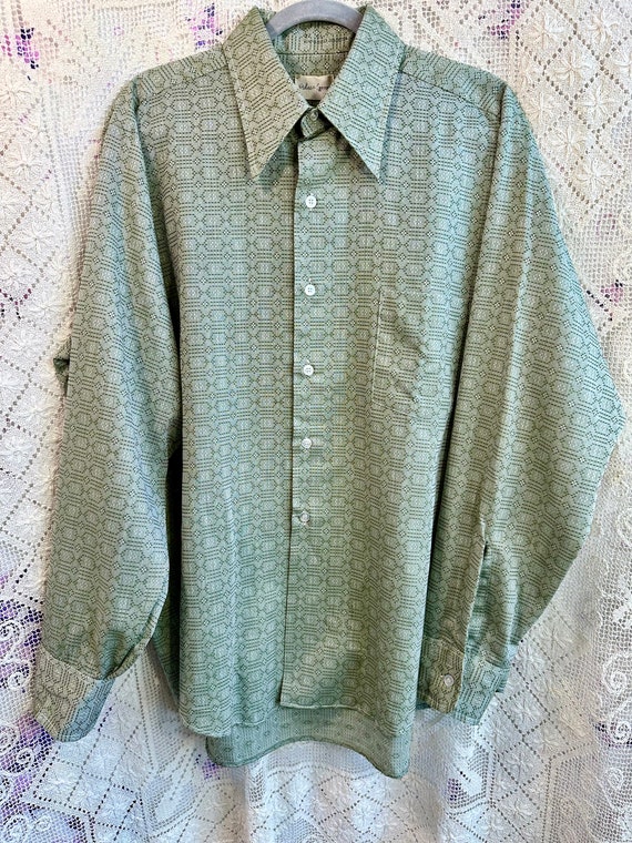 Men’s Vintage 70s Dagger Collar Disco Shirt. Green & … - Gem