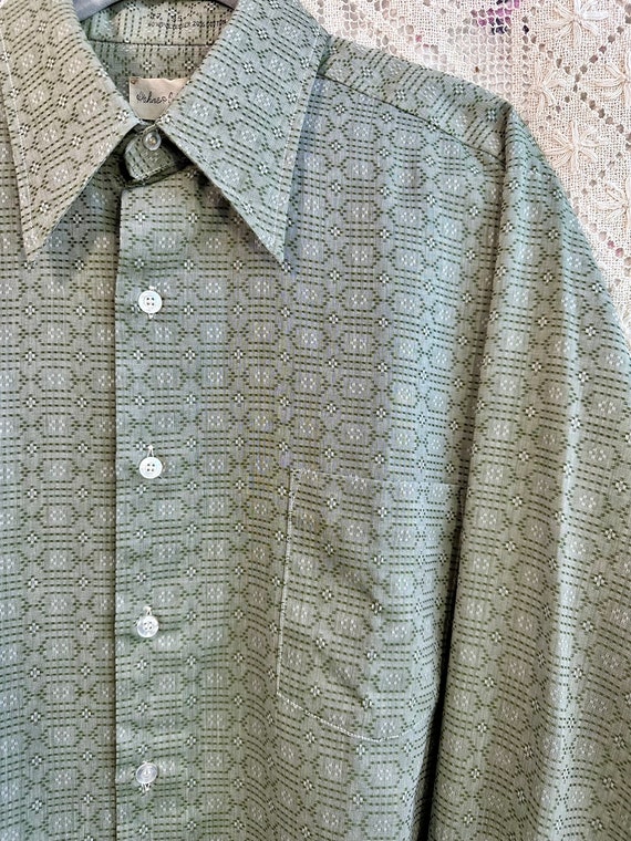 Men’s Vintage 70s Dagger Collar Disco Shirt. Green & … - Gem