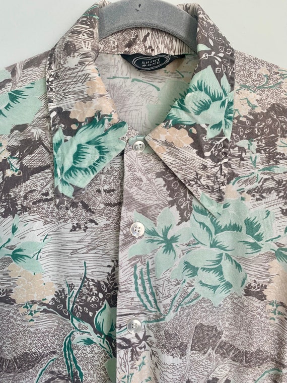 Men’s Vintage 70s Disco Shirt. Off White, Brown & Gre… - Gem