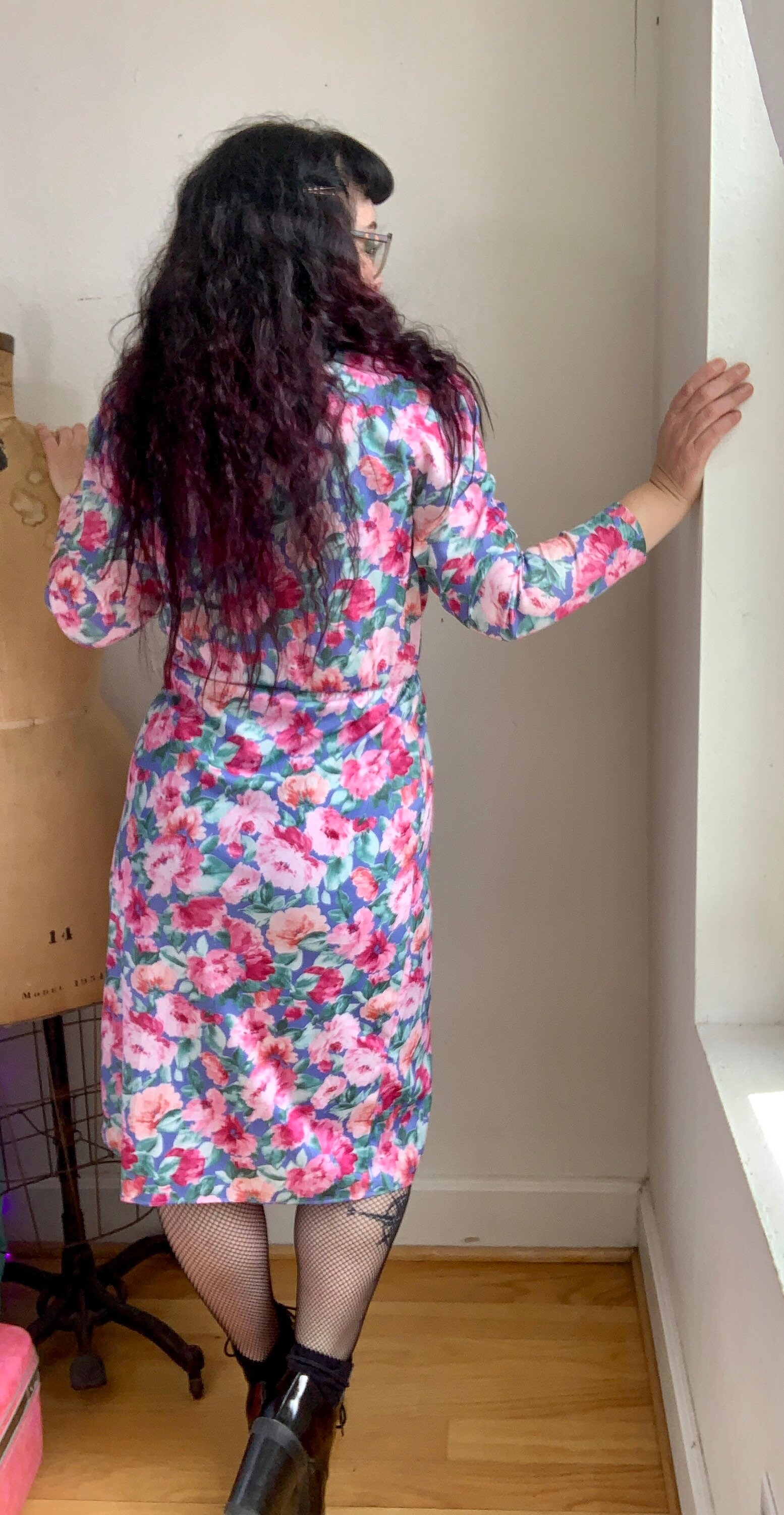 Womens Vintage 90s Secretary Flirty Dress. Pink and Blue Floral. Medium ...