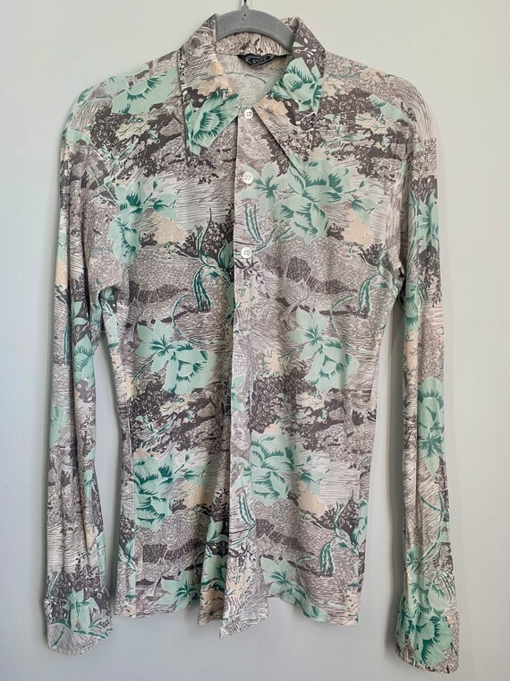 Men’s Vintage 70s Disco Shirt. Off White, Brown & Gre… - Gem