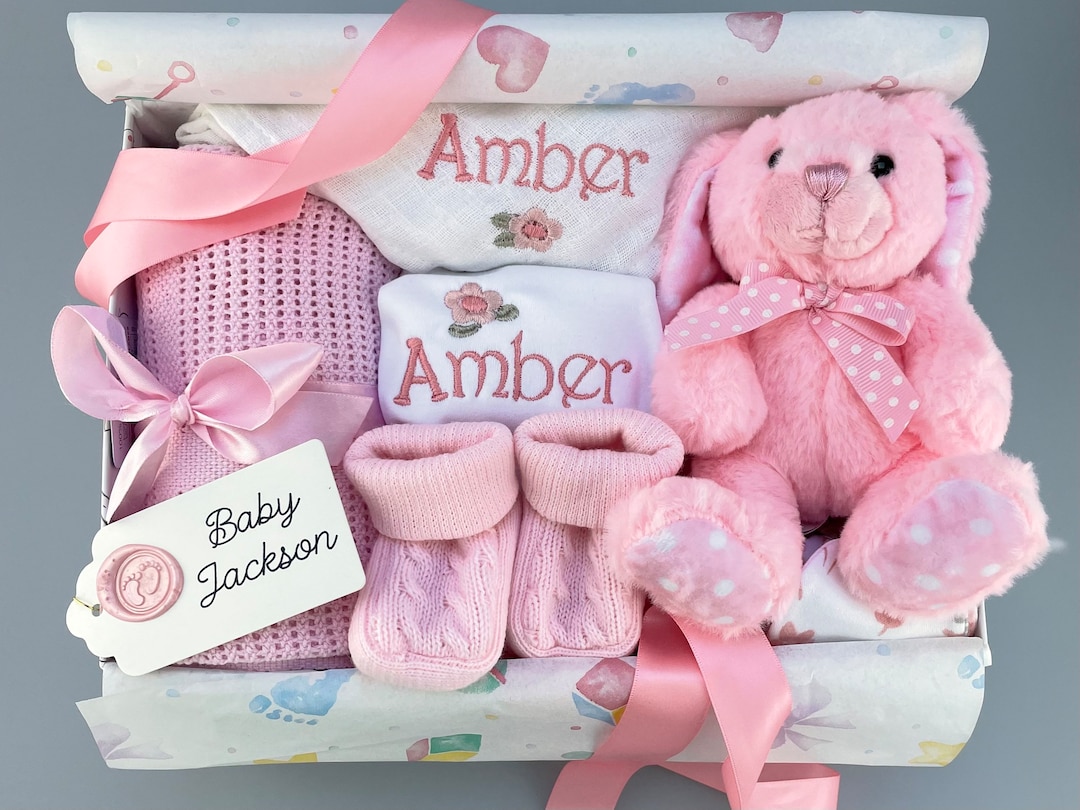 Baby Girl Personalised Luxury Gift Hamper, Keepsake Box, Baby Present ...